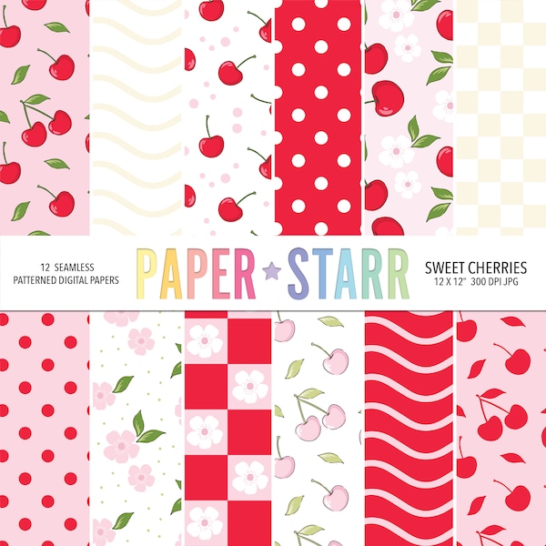 Cherry Digital Paper - Etsy