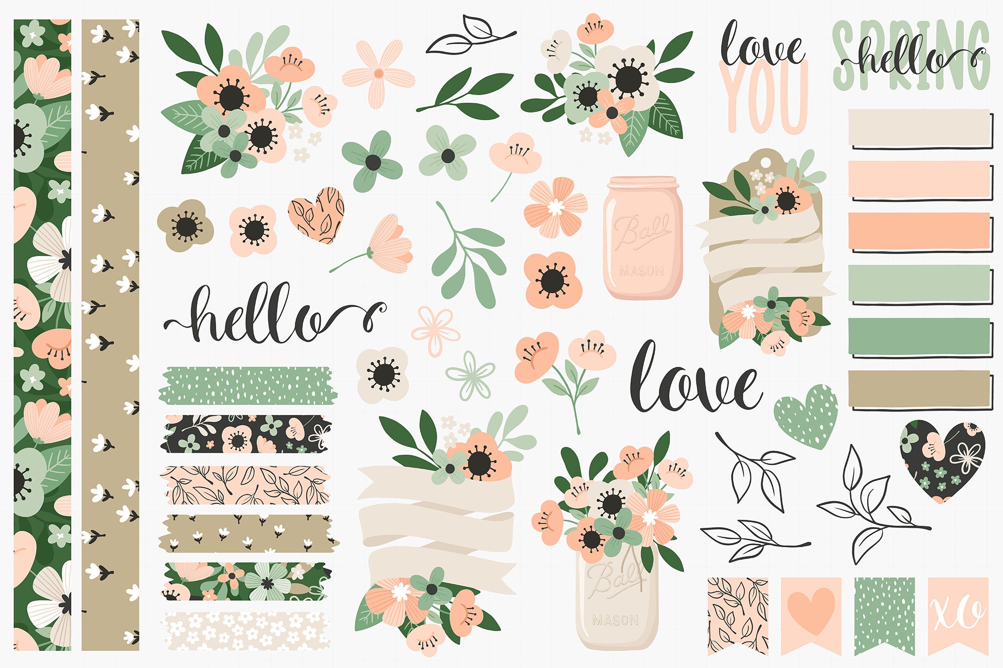 Spring Clipart, Floral Clip Art, Spring Party Invitation, Spring Floral ...