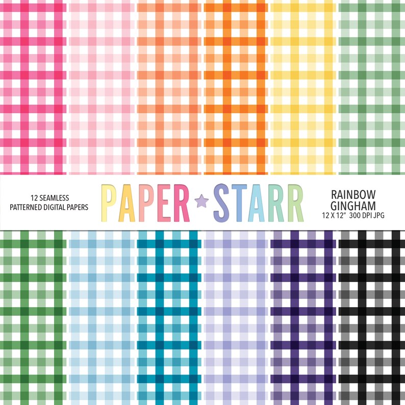 Gingham Digital Paper, Rainbow Digital Paper, Rainbow Gingham Pattern ...