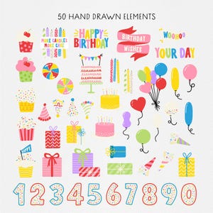 Birthday Digital Paper and Birthday Clipart Set, Party Invitation ...