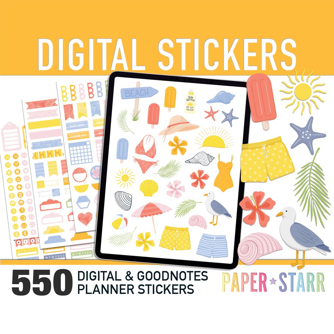 500 Summer Digital Planner Stickers, Summer Goodnotes Stickers, Beach ...