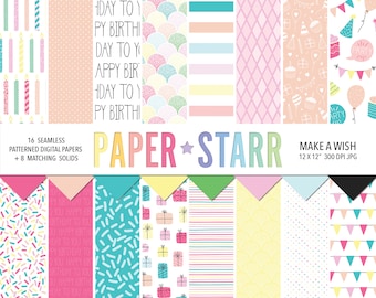 Birthday Digital Paper and Birthday Clipart Set, Party Invitation ...
