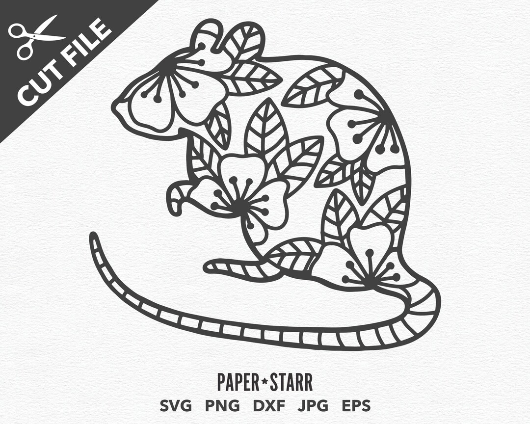 Rat Cut File, Year of the Rat Cut File, Floral Rat SVG, Lunar New Year ...