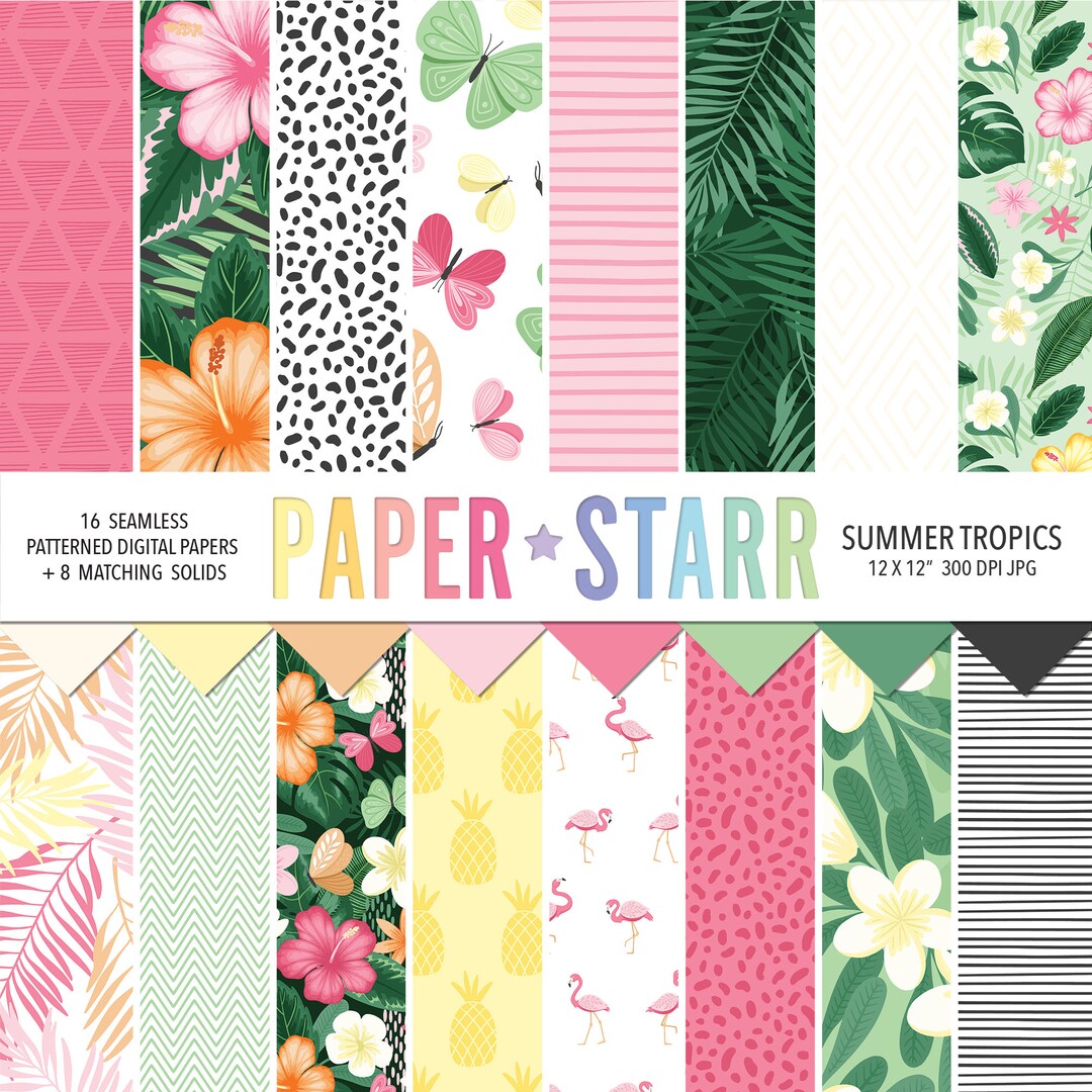Summer Digital Paper, Tropical Digital Paper, Floral Tropical Patterns ...