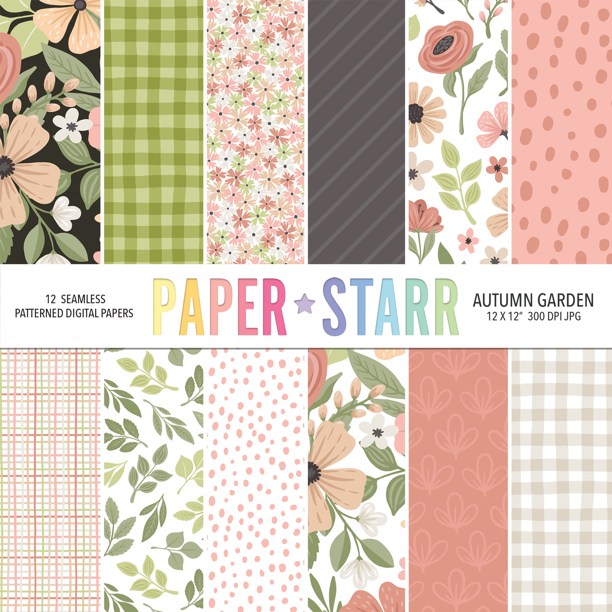 Fall Digital Paper, Autumn Digital Paper, Fall Floral Patterns, Fall ...