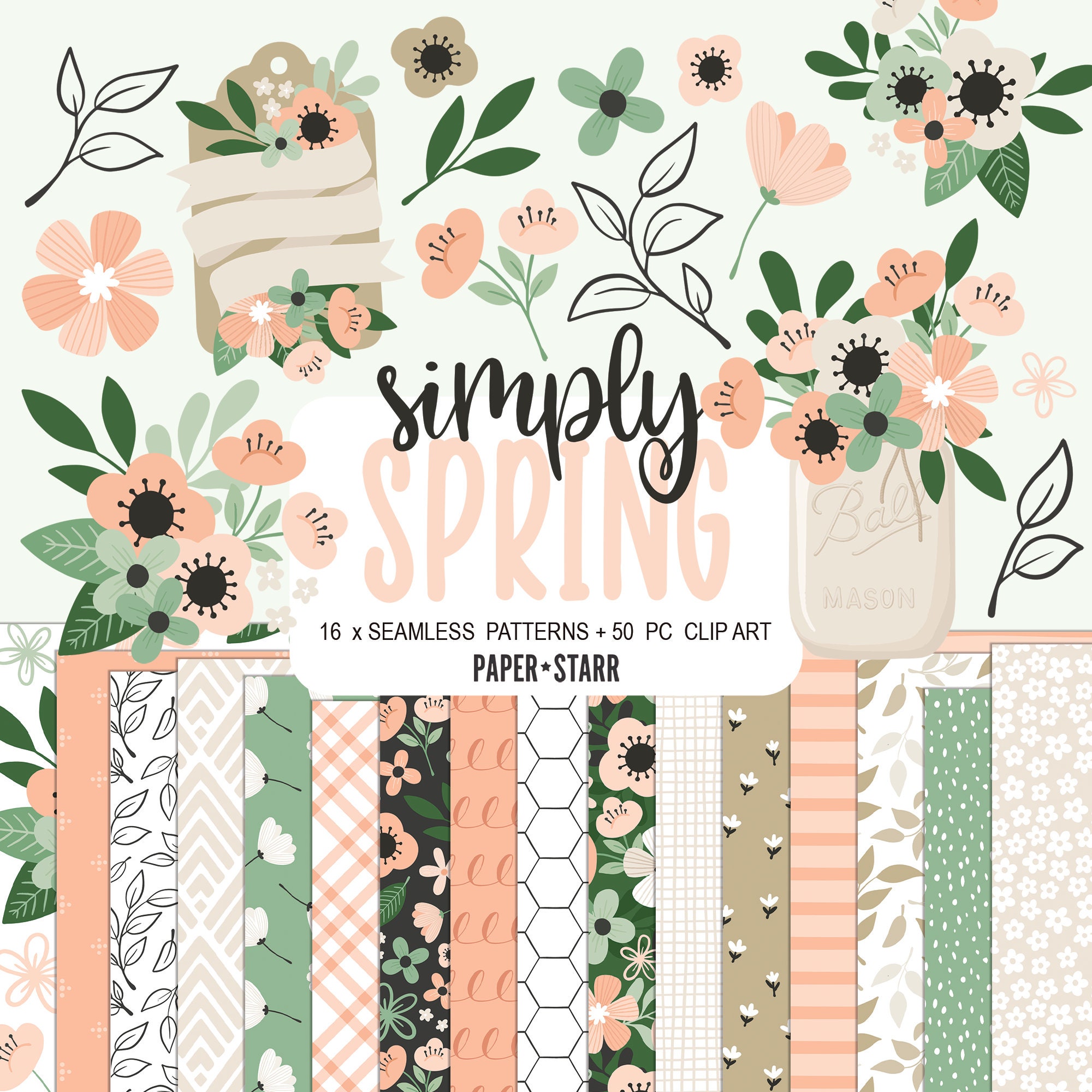 Spring Digital Paper Spring Floral Clipart Floral Digital - Etsy
