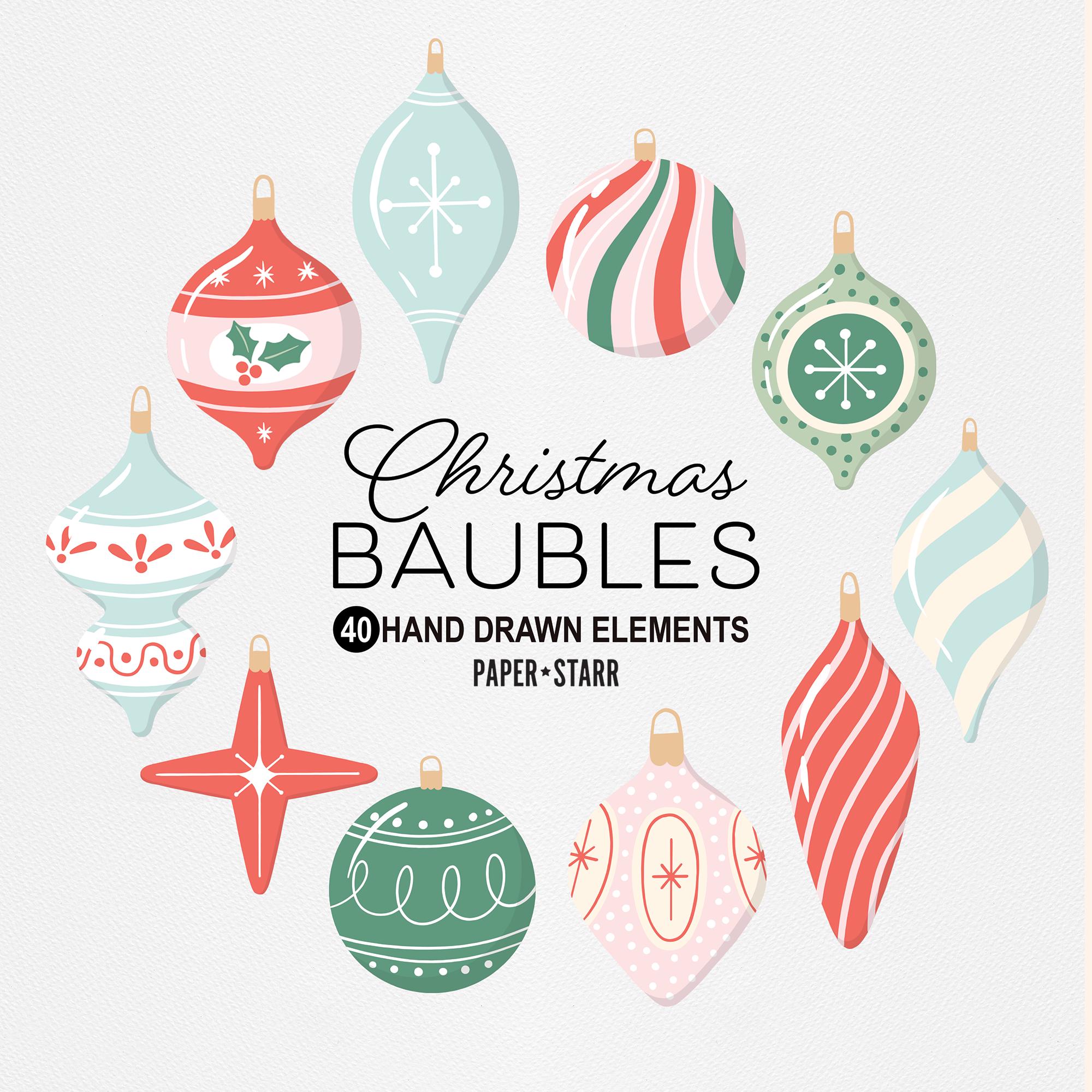 Christmas Bauble Clipart, Christmas Ornament Clipart, Retro Christmas ...