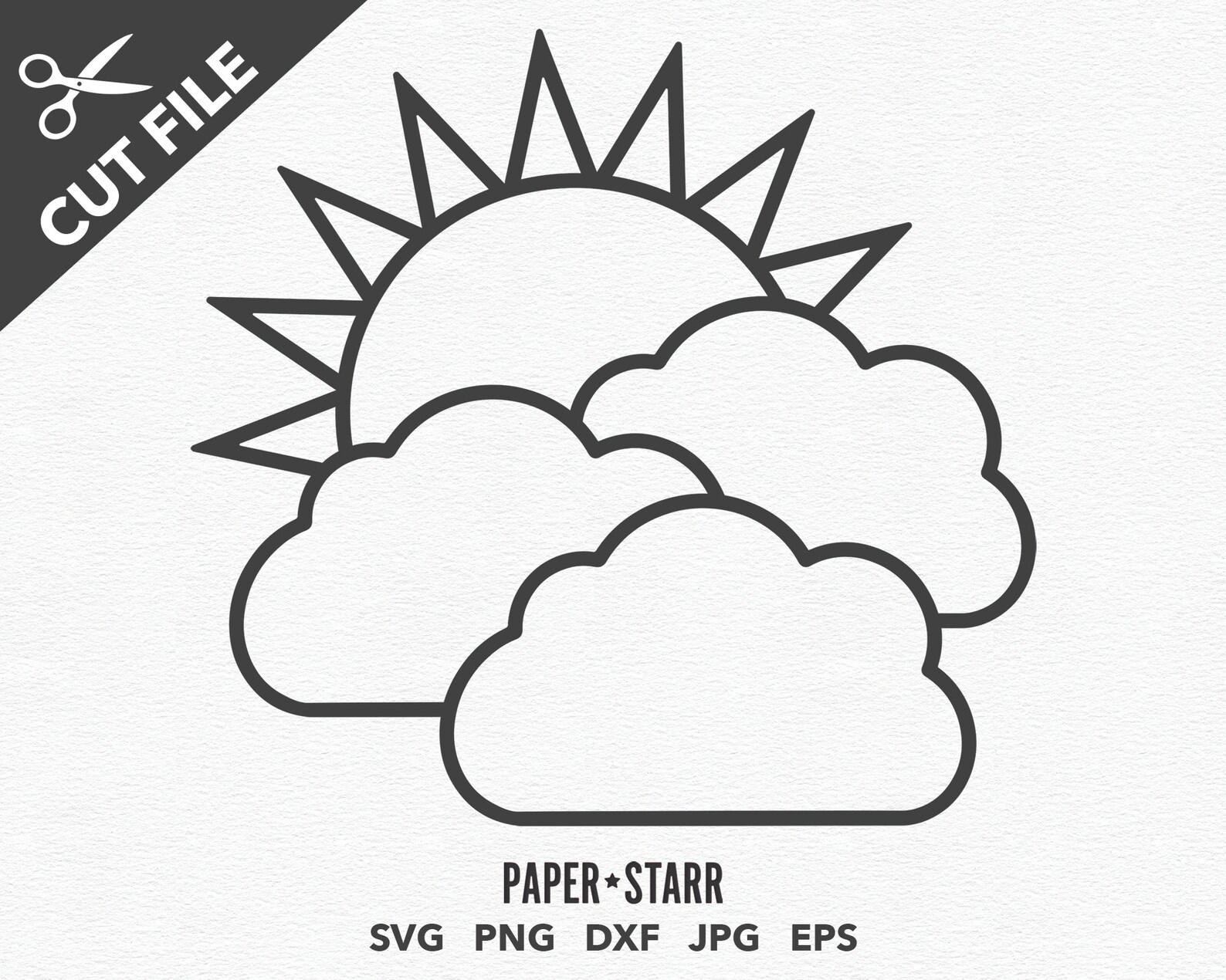 Sun SVG File, Cloud SVG File, Sun Cut File, Cloud Cut File, Sun Vector ...
