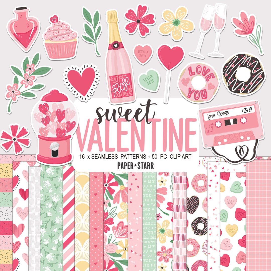 Valentines Day Digital Paper, Valentines Day Clipart, Valentines Cards ...
