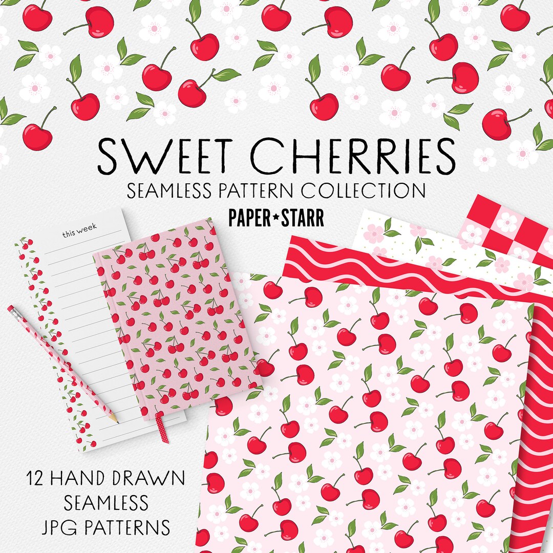 Cherry Digital Paper, Summer Digital Paper, Summer Fruit Patterns ...