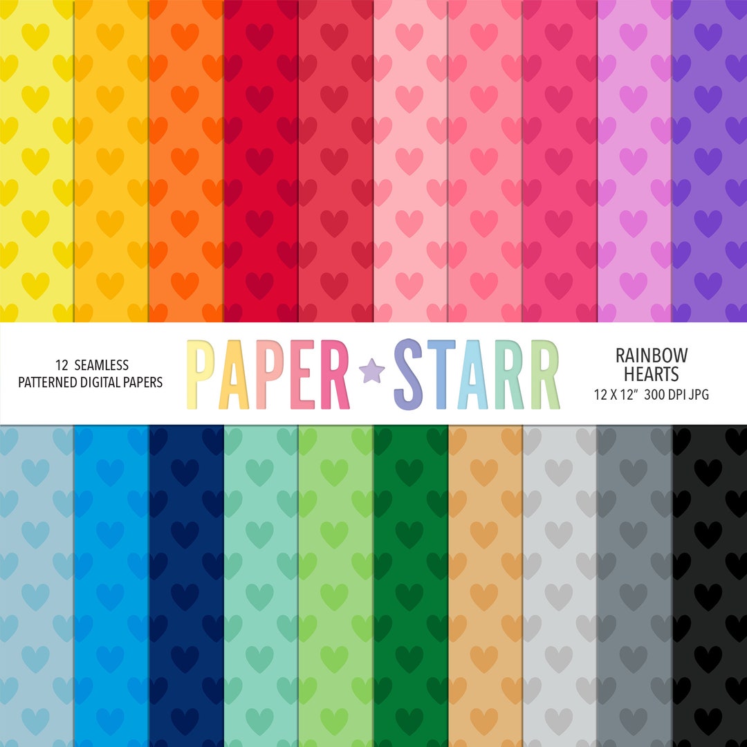 Rainbow Digital Paper, Heart Digital Paper, Rainbow Heart Pattern ...