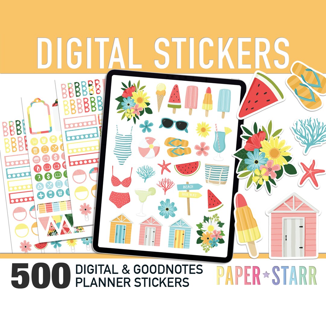 500 Summer Digital Planner Stickers, Summer Goodnotes Stickers, Beach ...