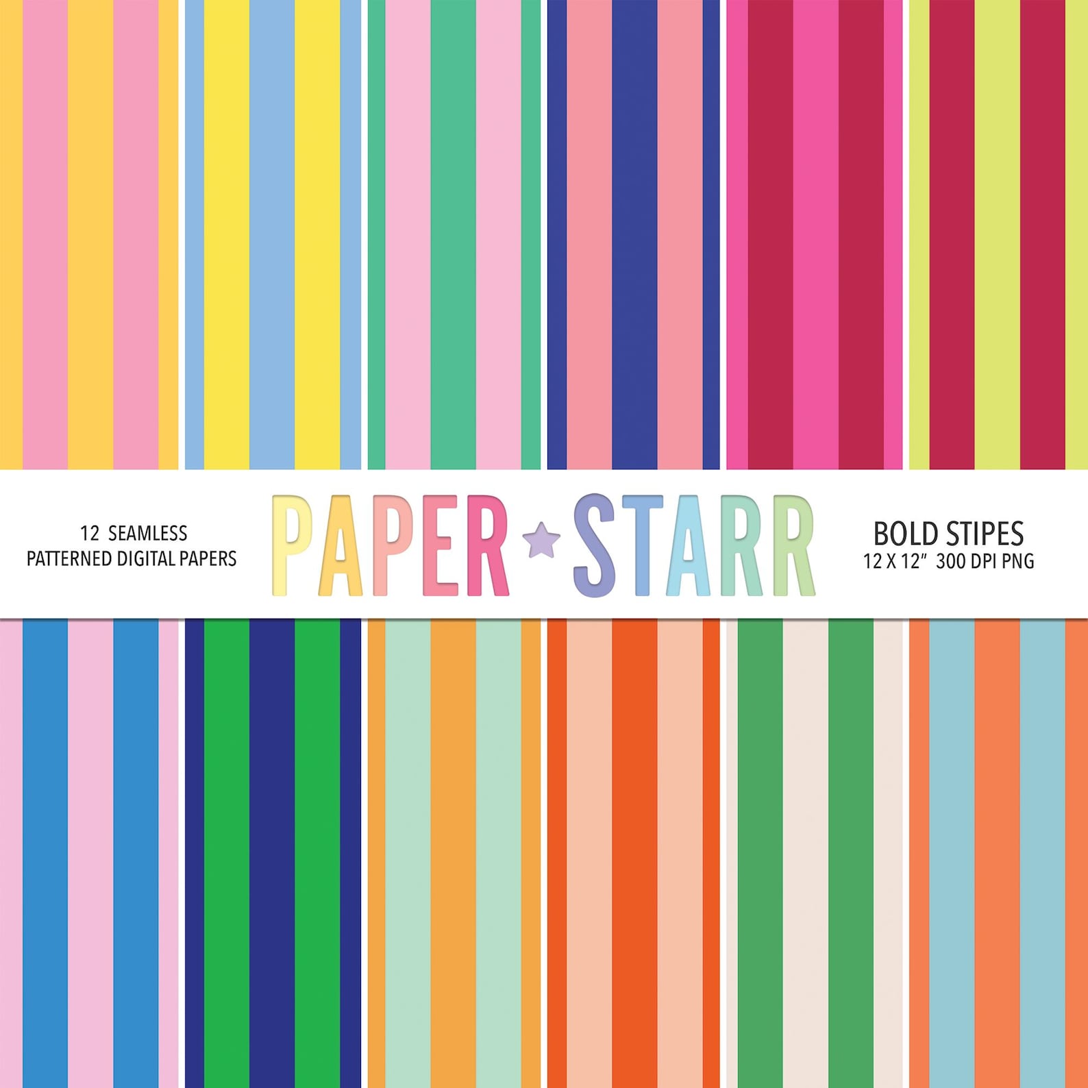 Bright Stripe Digital Paper, Bold Stripe Pattern, Mint and Orange ...