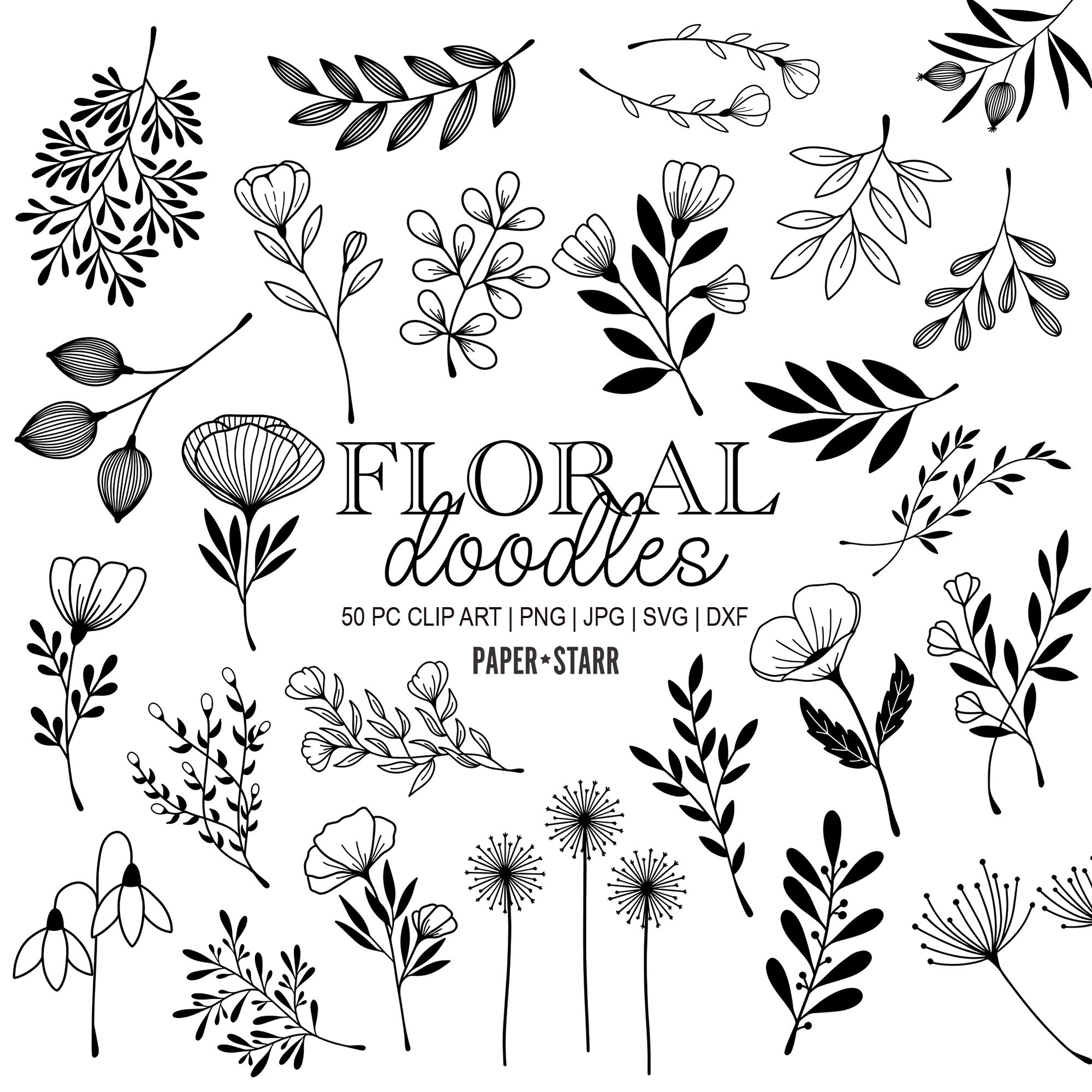 Flower SVG, Floral SVG, Doodle Flowers PNG, Flower Clipart, Floral Line ...