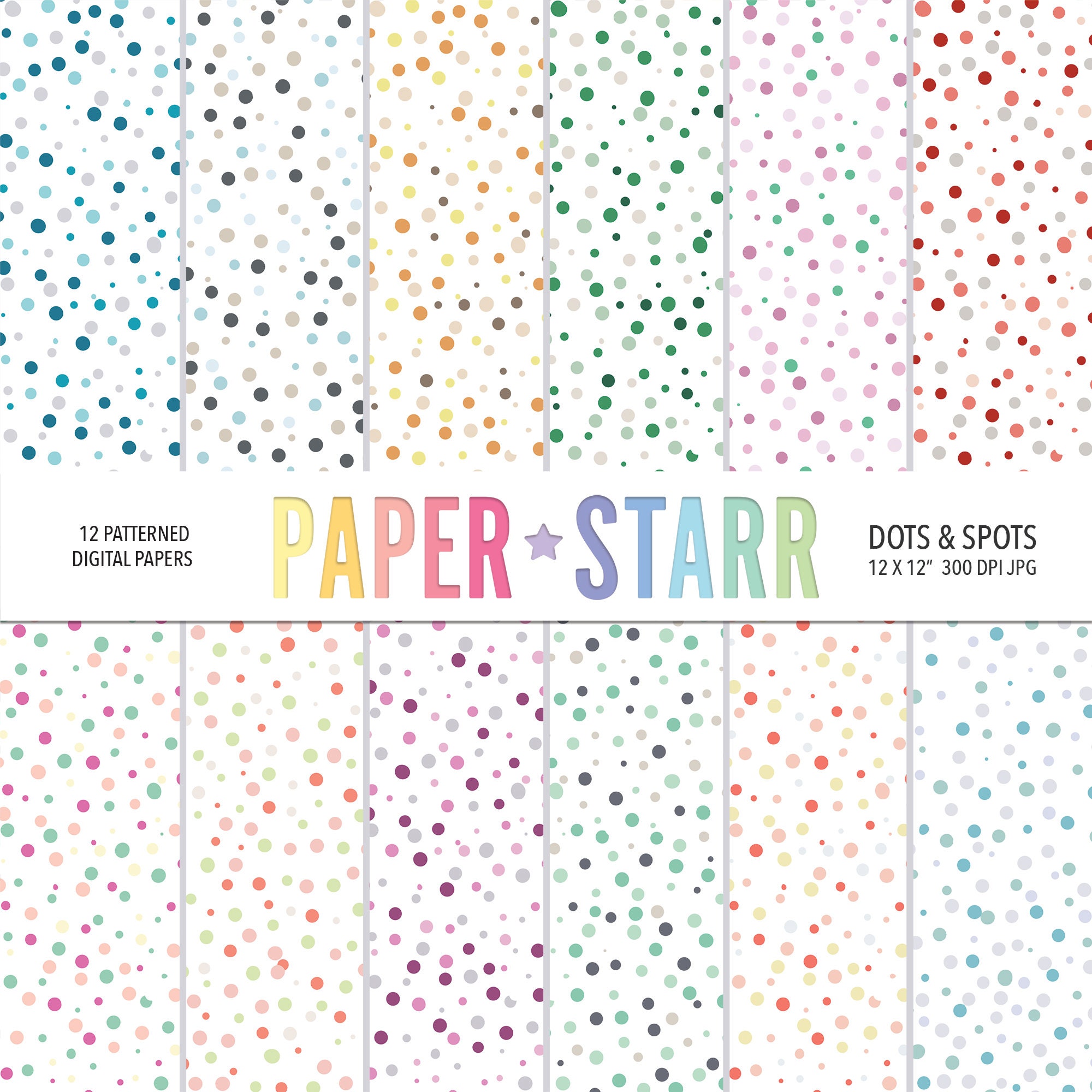 Polka Dot Digital Paper, Random Dot Background, Spot Patterns, Dots ...