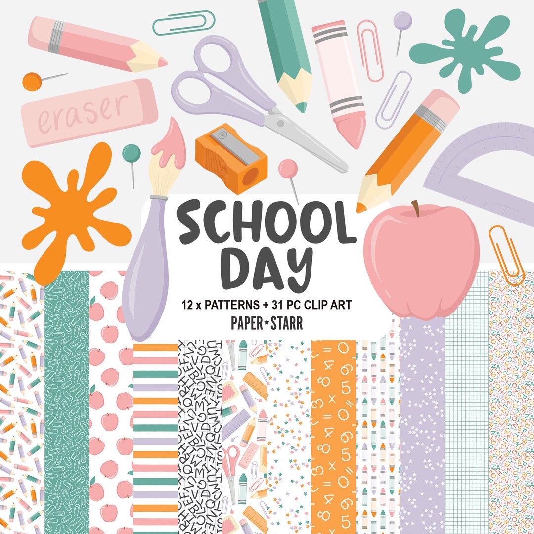 Back to School Digital Paper, Back to School Clipart, Teacher Graphics ...