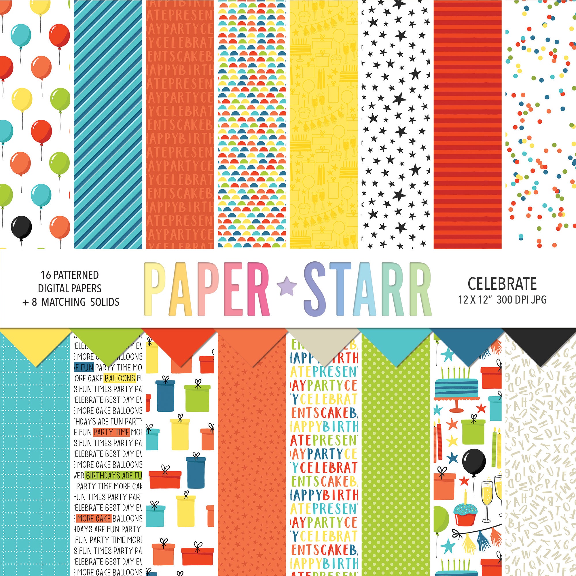 Birthday Digital Paper, Party Digital Paper, Birthday Card Making Paper ...