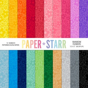 Rainbow Digital Paper, Floral Digital Paper, Rainbow Flower Pattern ...