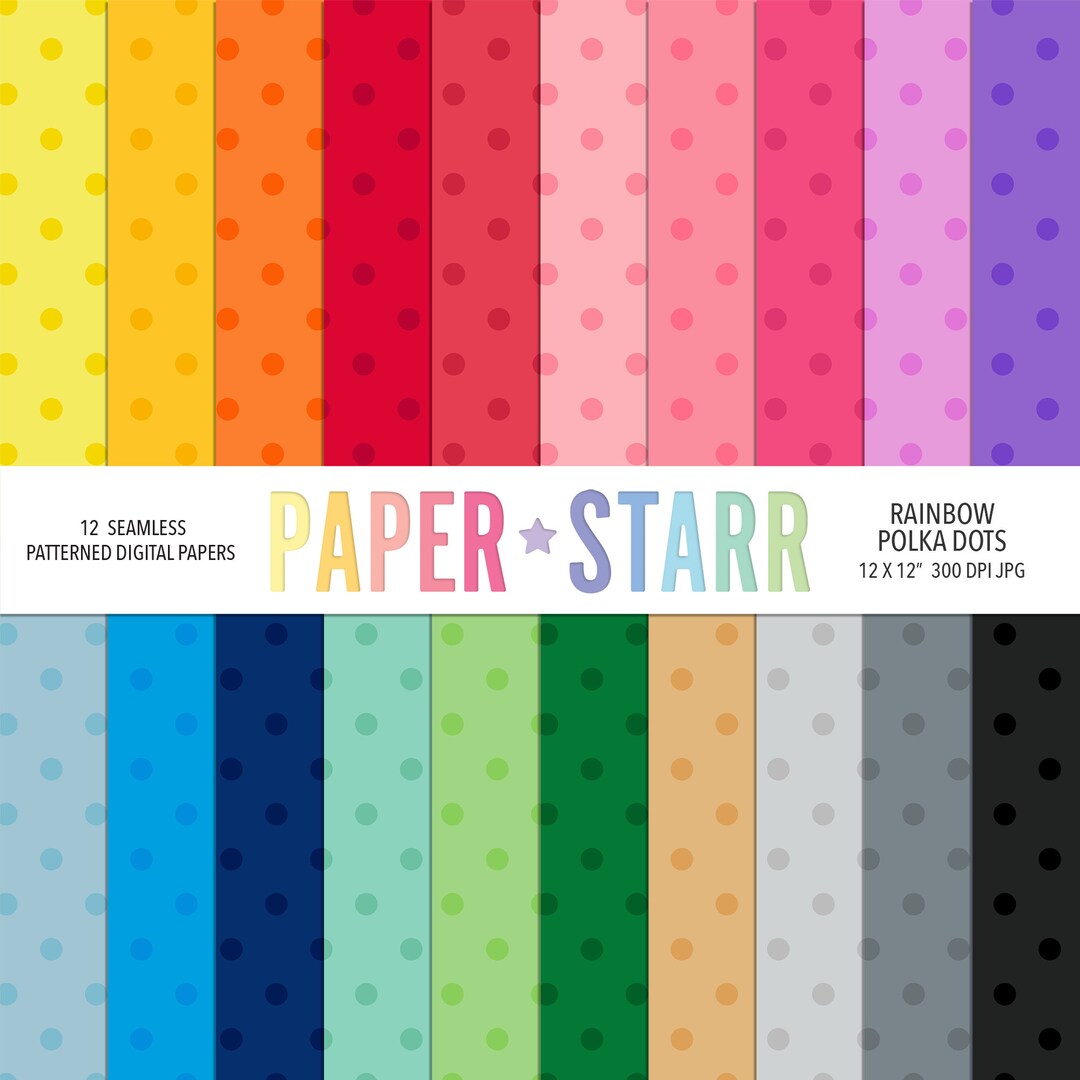 Rainbow Digital Paper, Polka Dot Digital Paper, Rainbow Polka Dot ...