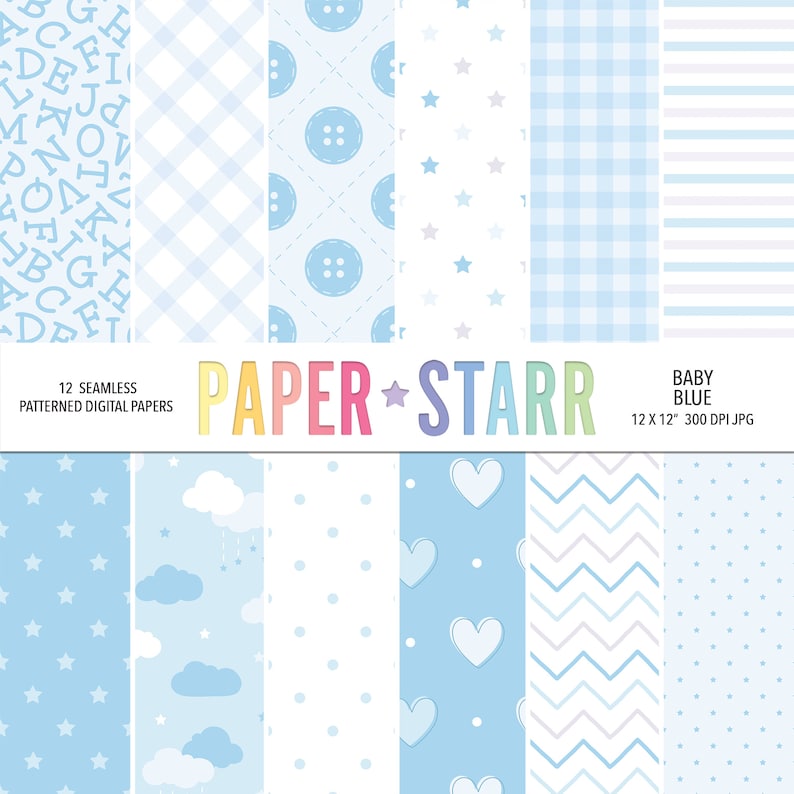 Baby Blue Digital Paper Pack, Boy Nursery Patterns (digital Download ...