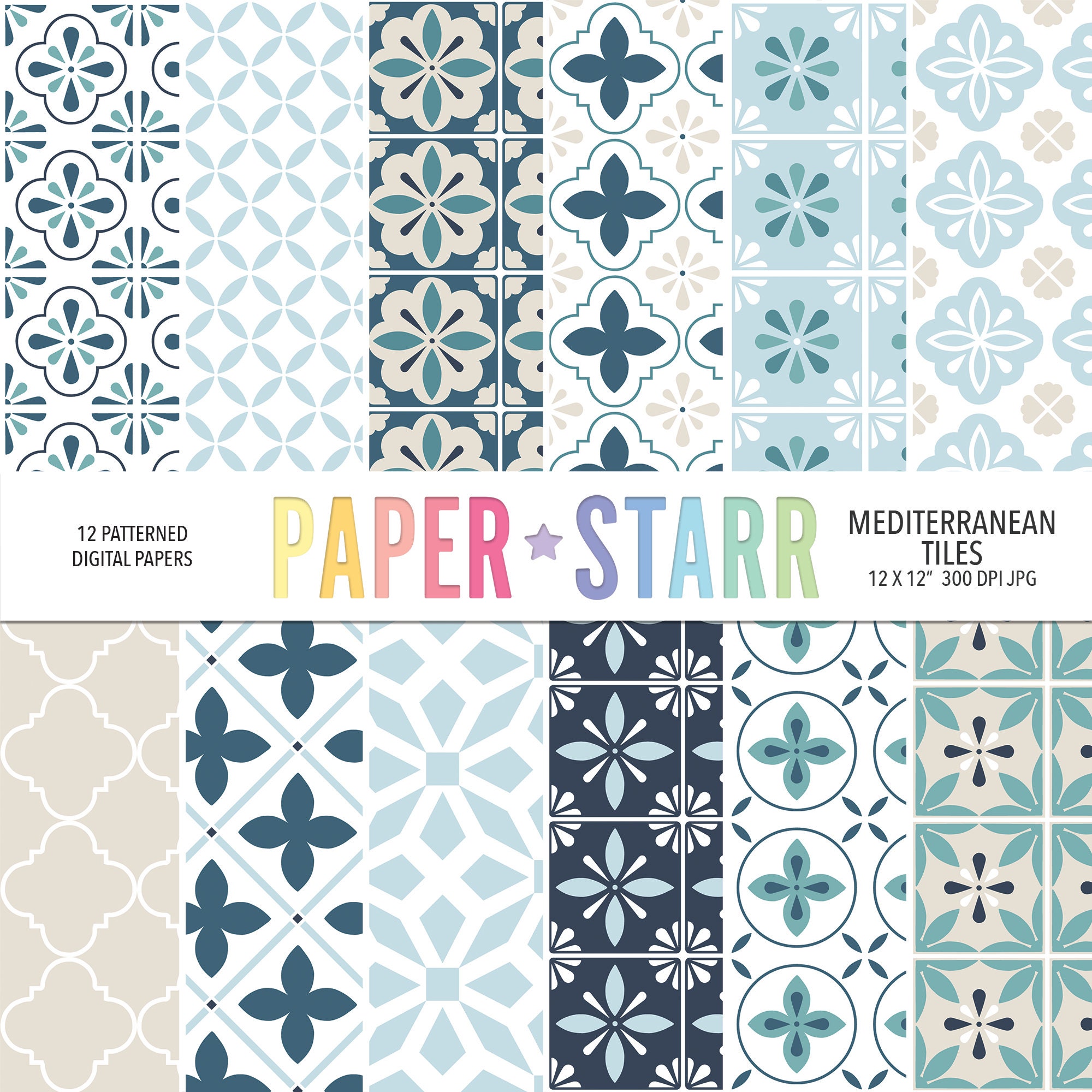 Mediterranean Tile Digital Paper, Tile Background, Decorative Tile ...