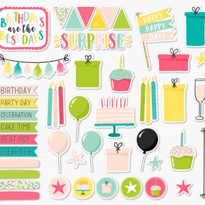 Birthday Digital Paper and Birthday Clipart Set, Party Invitation ...