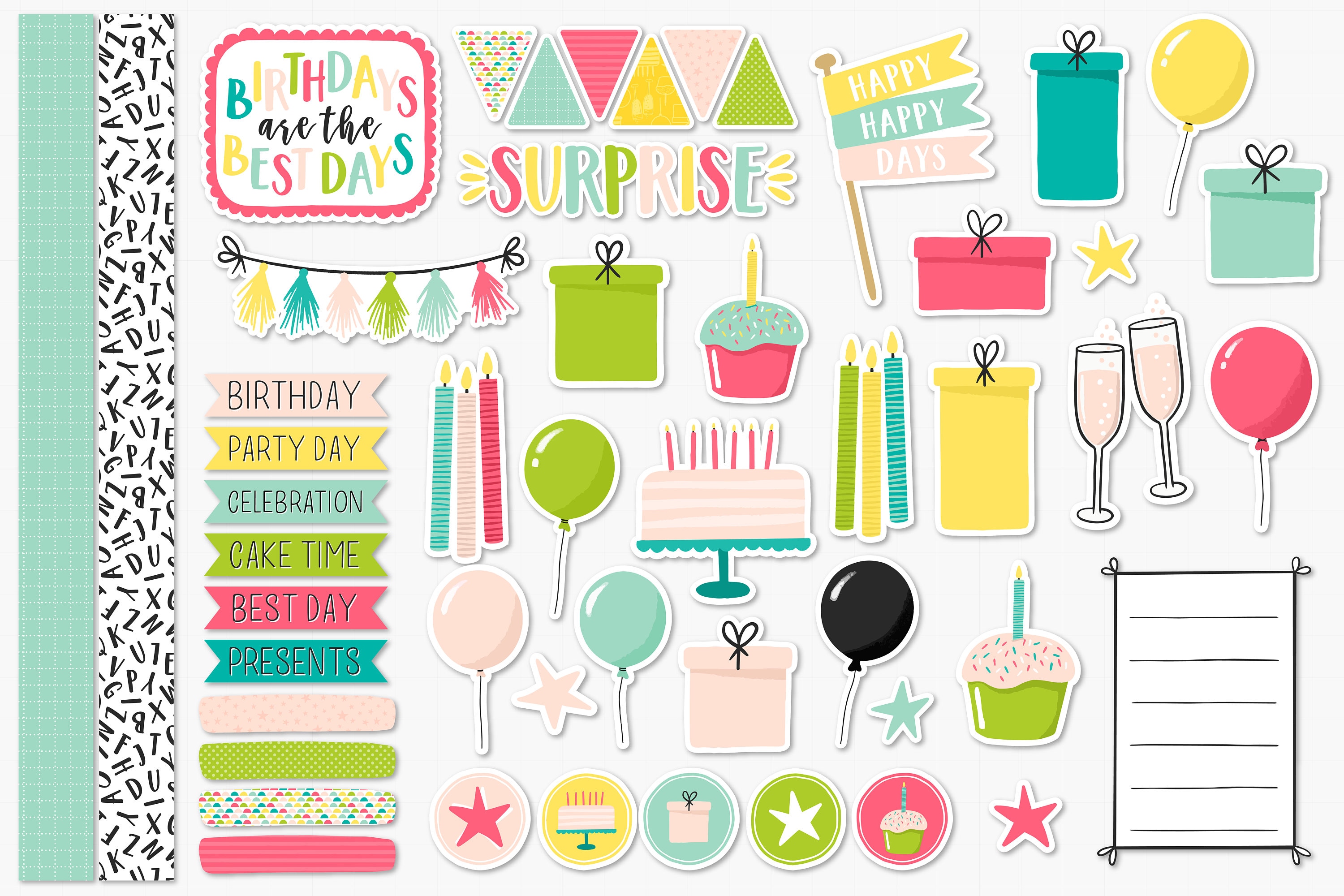 Birthday Digital Paper and Birthday Clipart Set, Party Invitation ...