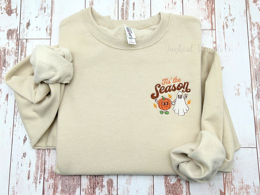 Fall Season Embroidered Sweatshirt, Custom Embroidered Crewneck ...