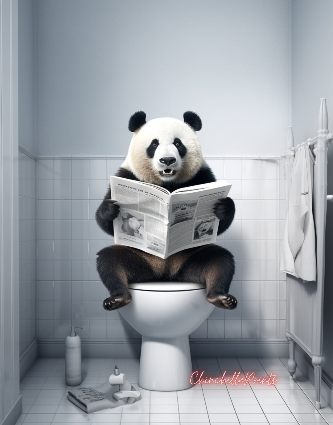 Panda Sits on the Toilet and Reads a Newspaper, Funny Photo in the ...