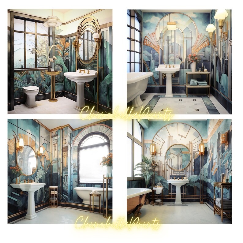 16 Bathroom Cliparts for Commercial Use, Art Nouveau Bathroom, Art Deco ...
