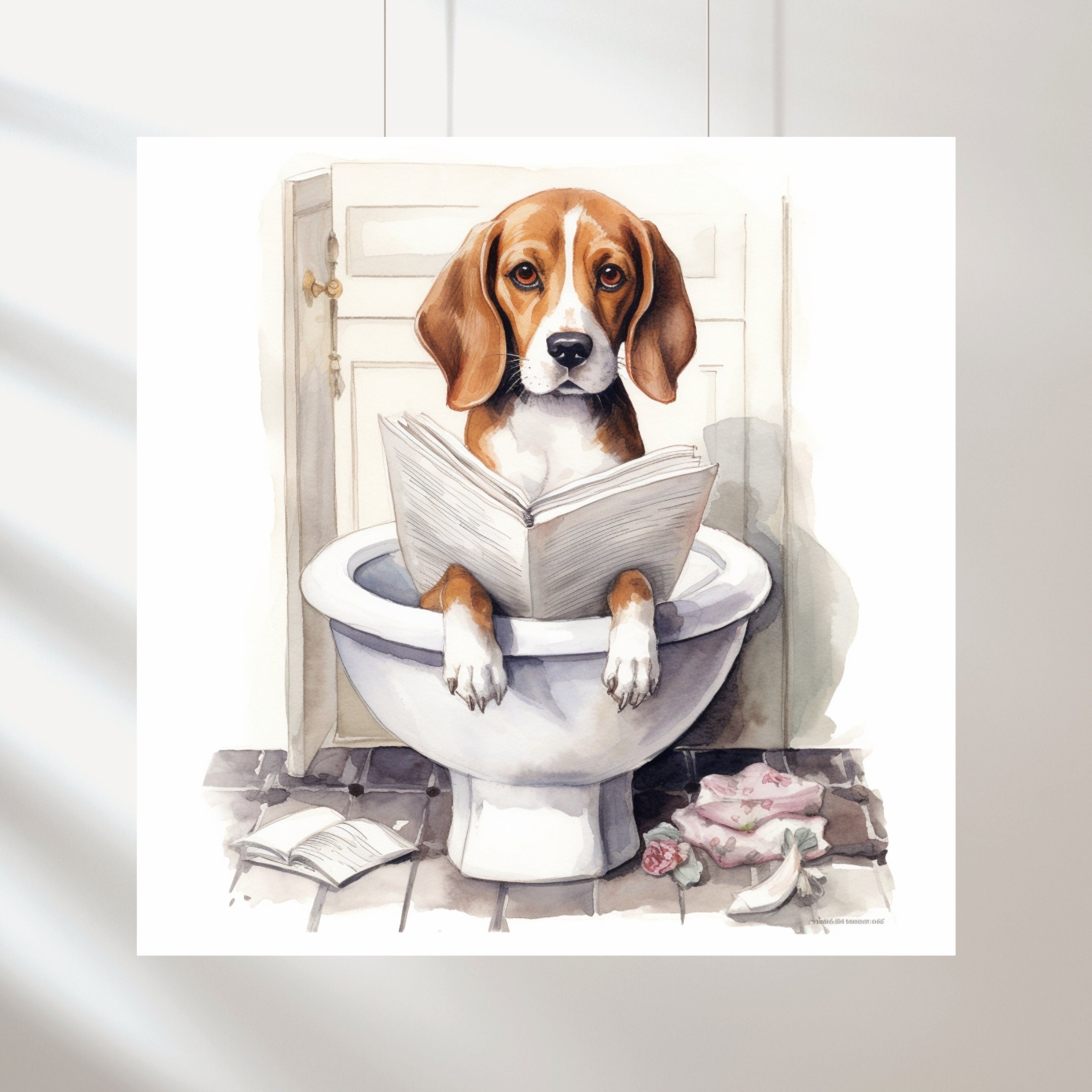 8 Beagle Sitting on the Toilet, Beagle Sitting on the Toilet and Reading a Newspaper Bathroom ...
