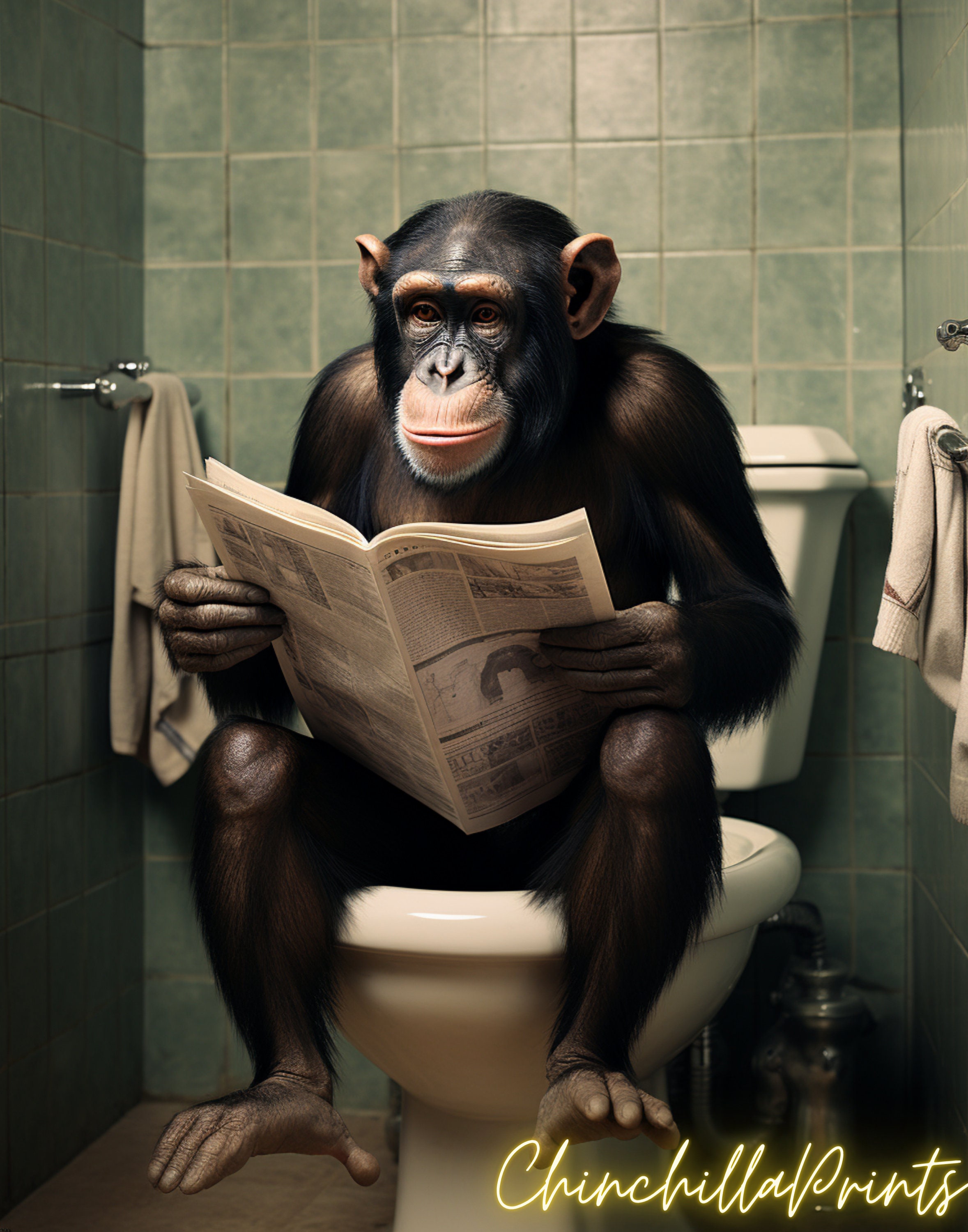 3 Monkey Sitting on the Toilet Reading a Newspaper, Funny Bathroom Wall Decor, Funny & Quirky ...