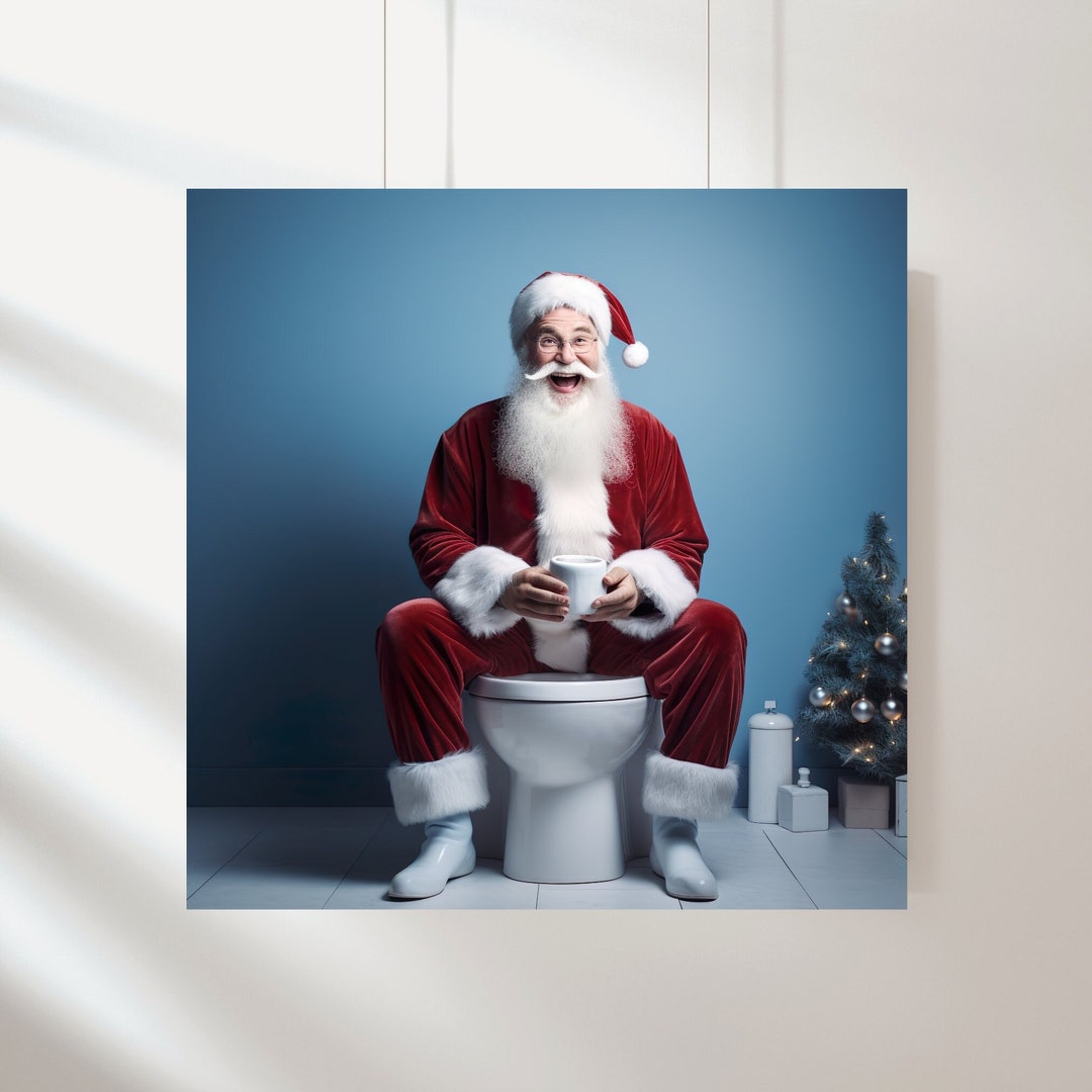 Santa Claus Sitting on the Toilet With a Cup of Coffee, Christmas, New ...