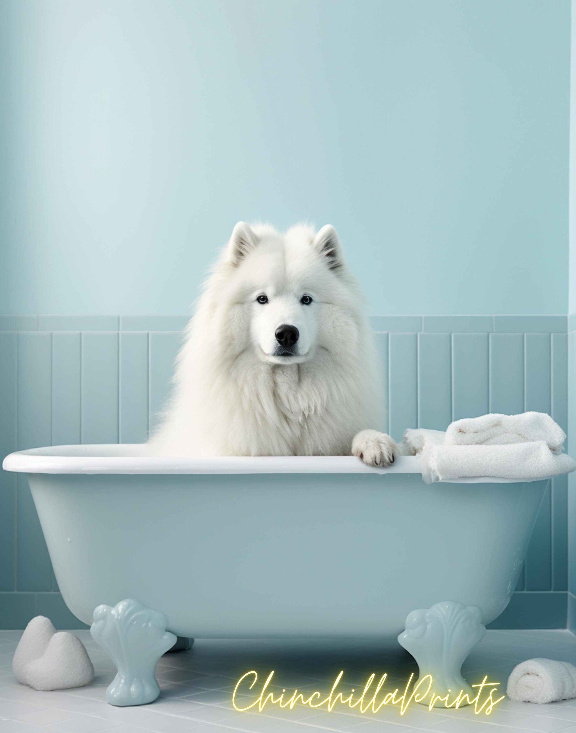 Samoyed, Samoyed Sitting on the Toilet and Reading a Newspaper, Fun ...