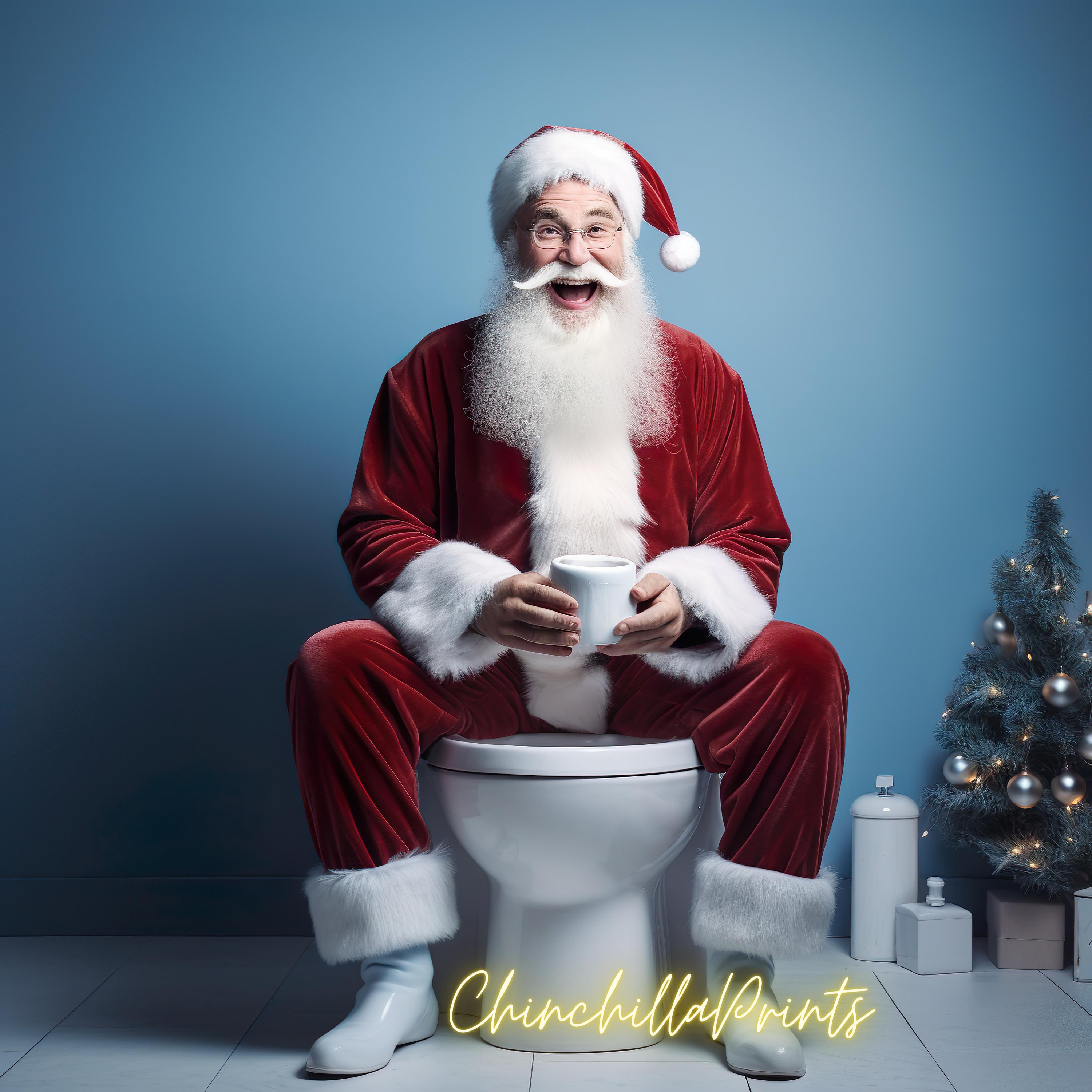Santa Claus Sitting on the Toilet With a Cup of Coffee, Christmas, New ...