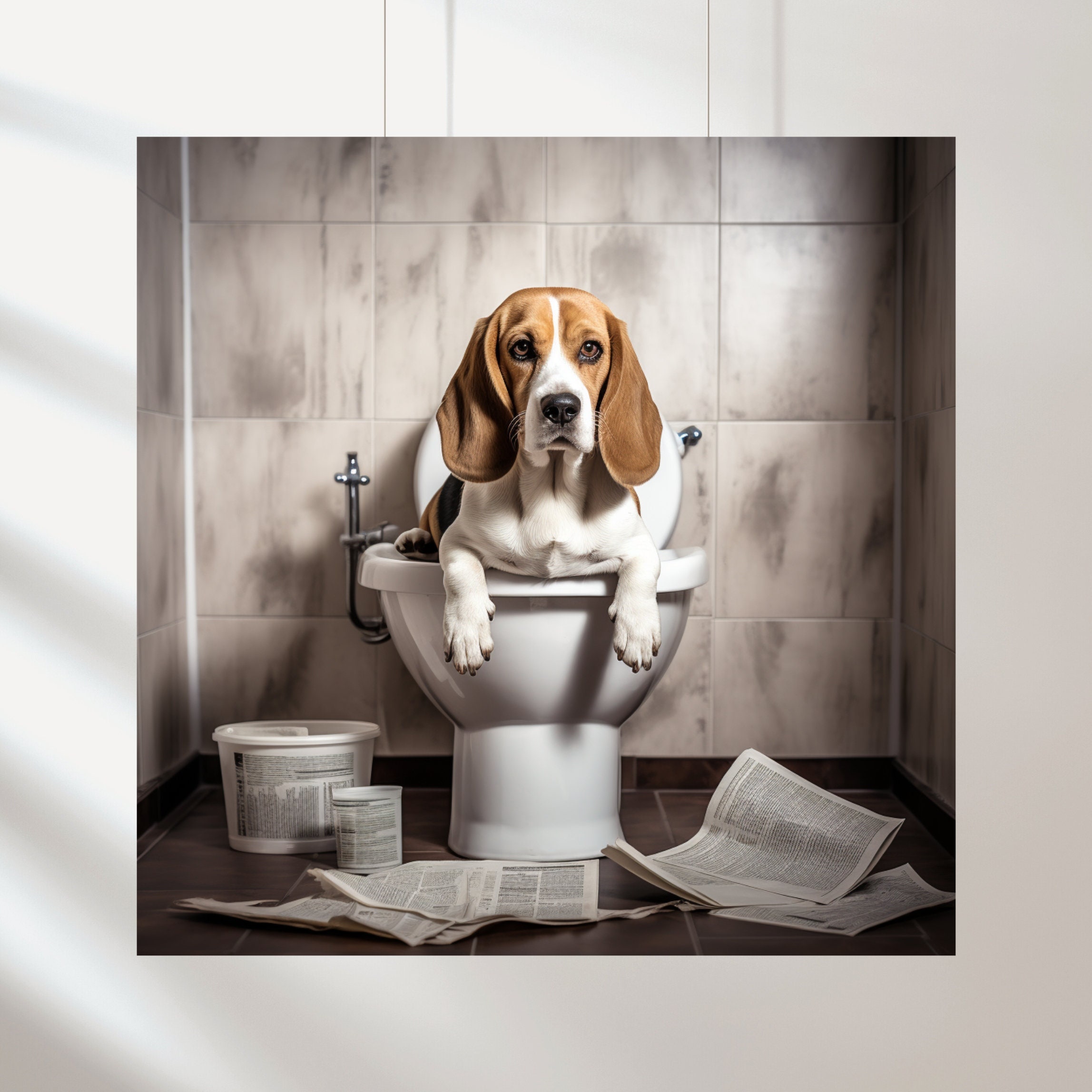 8 Beagle Sitting on the Toilet, Beagle Sitting on the Toilet and Reading a Newspaper Bathroom ...