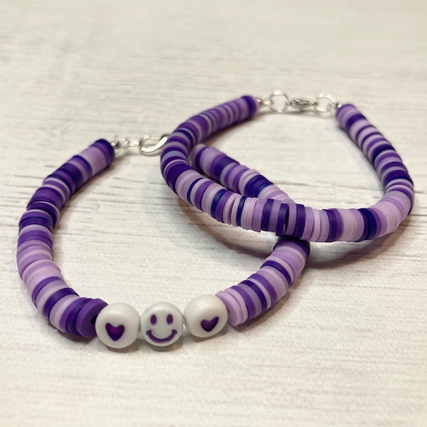 Purple Clay Bead Bracelet - Etsy
