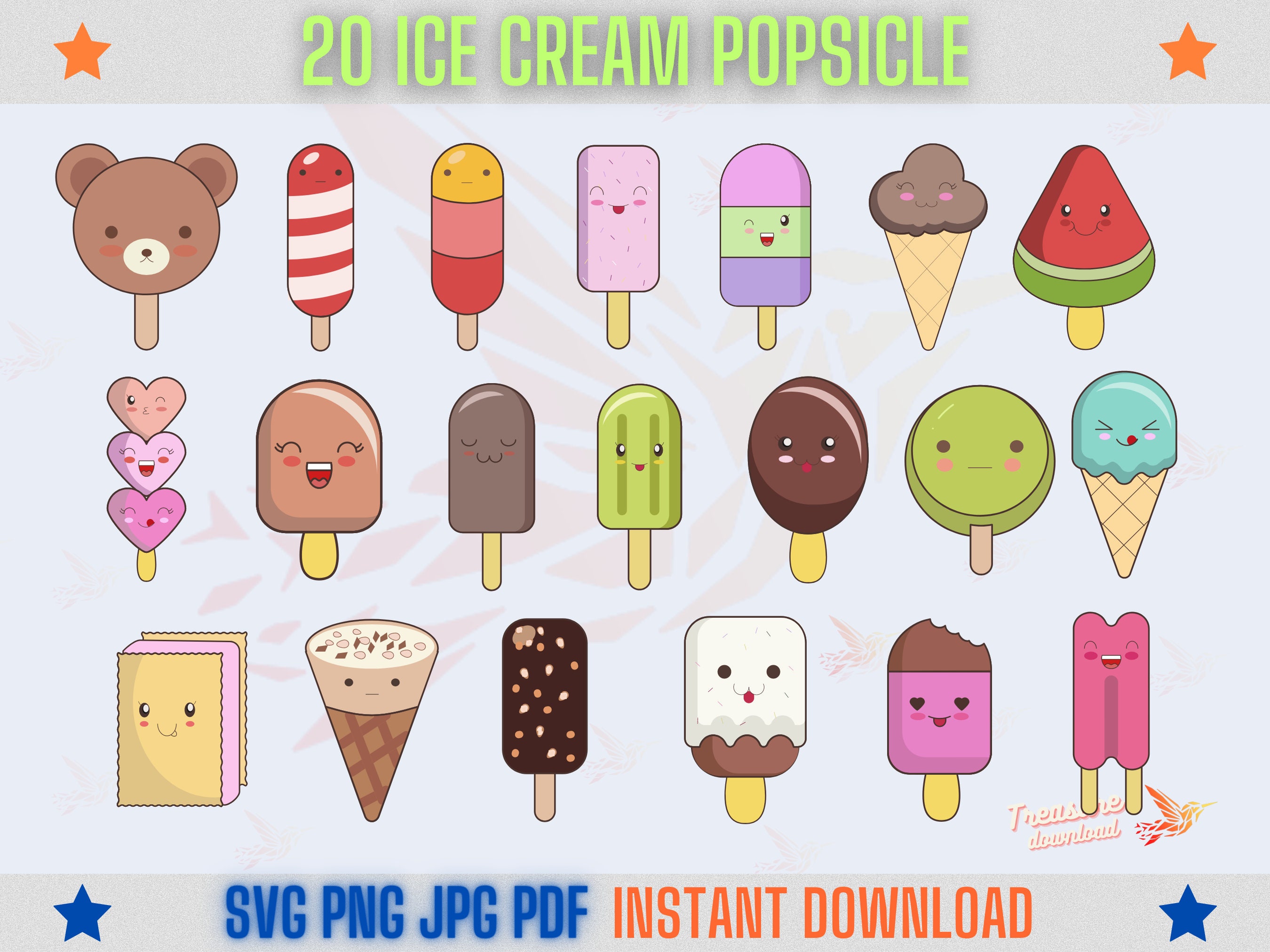 20 Ice Cream Popsicle Popsicle Silhouette SVG PNG Cut File for Diy ...