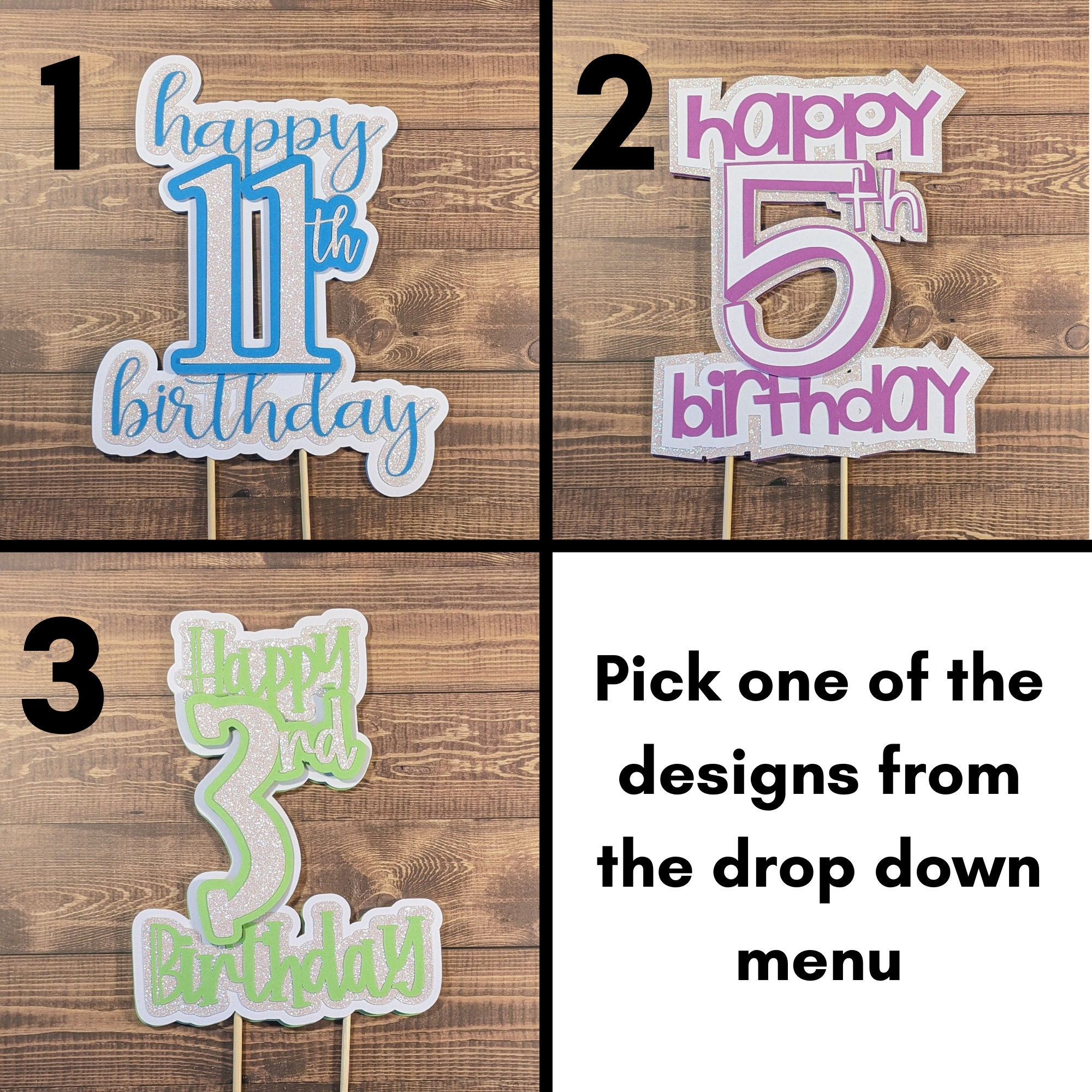 Personalized Glitter Birthday Cake Topper Kids Birthday Choose Age ...