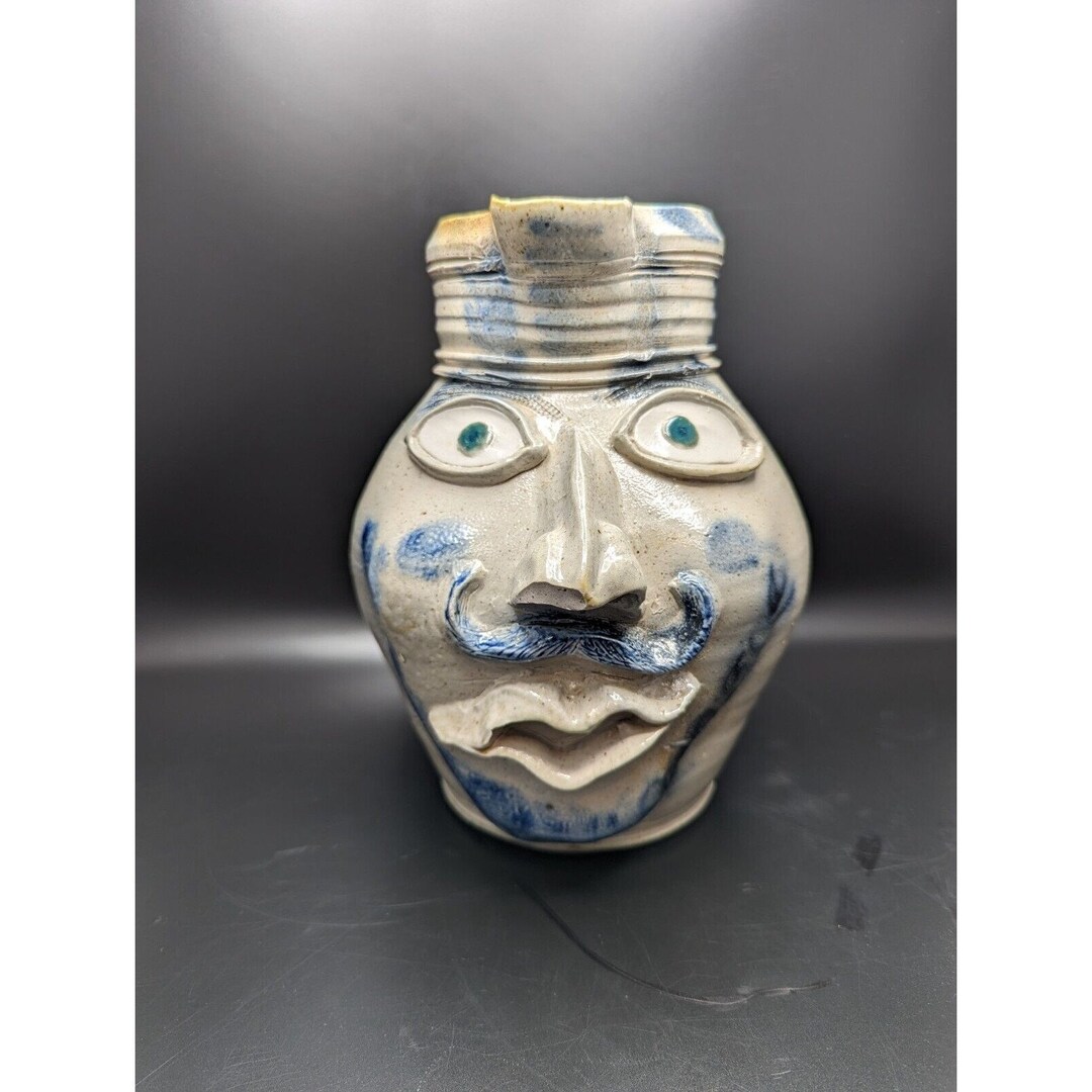 1991 Salt Glazed Peter Jackson Face Pitcher Jug Studio Pottery Rockdale ...