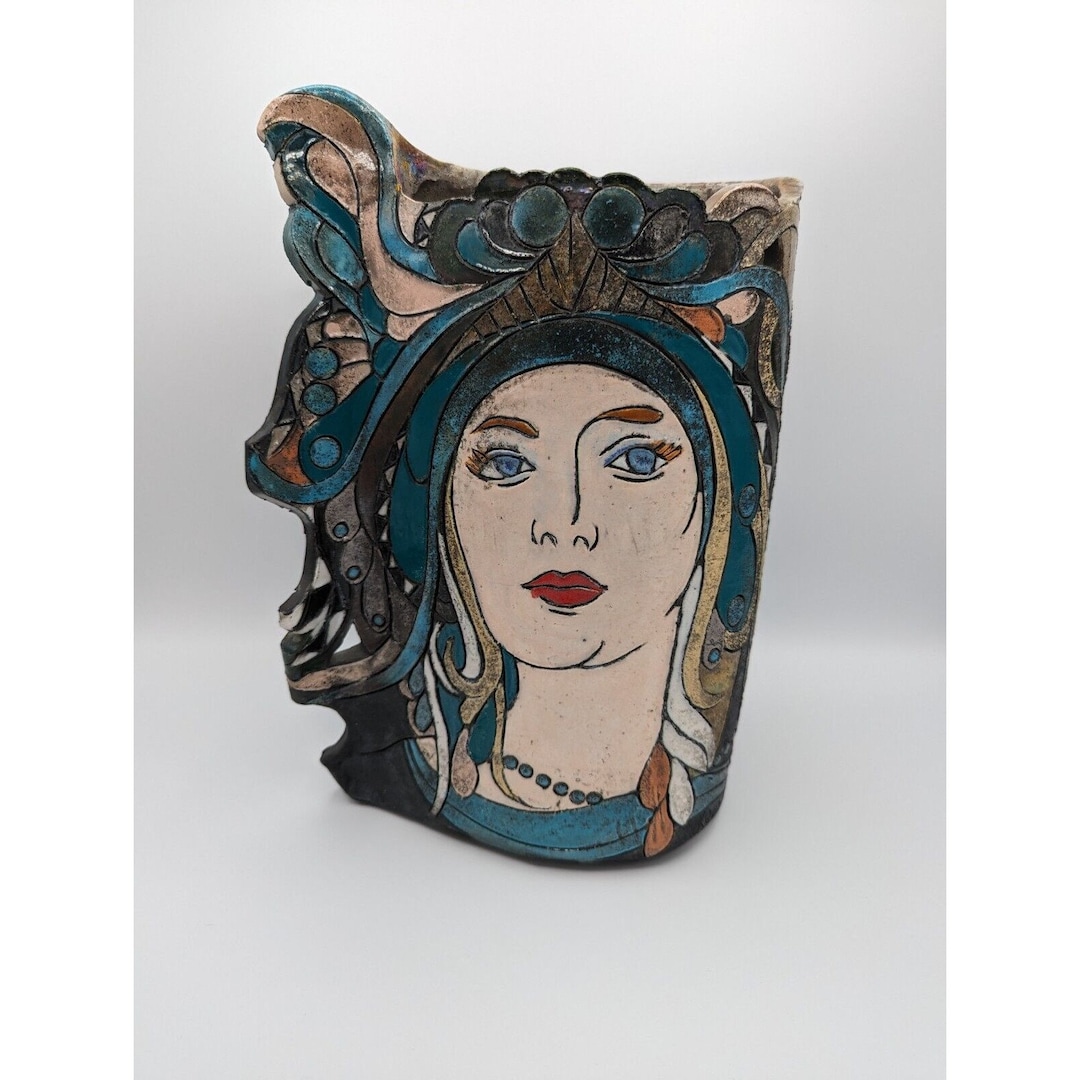 James Jim LOSO Raku Vase Studio Art Pottery Lady Woman Flapper Girl ...