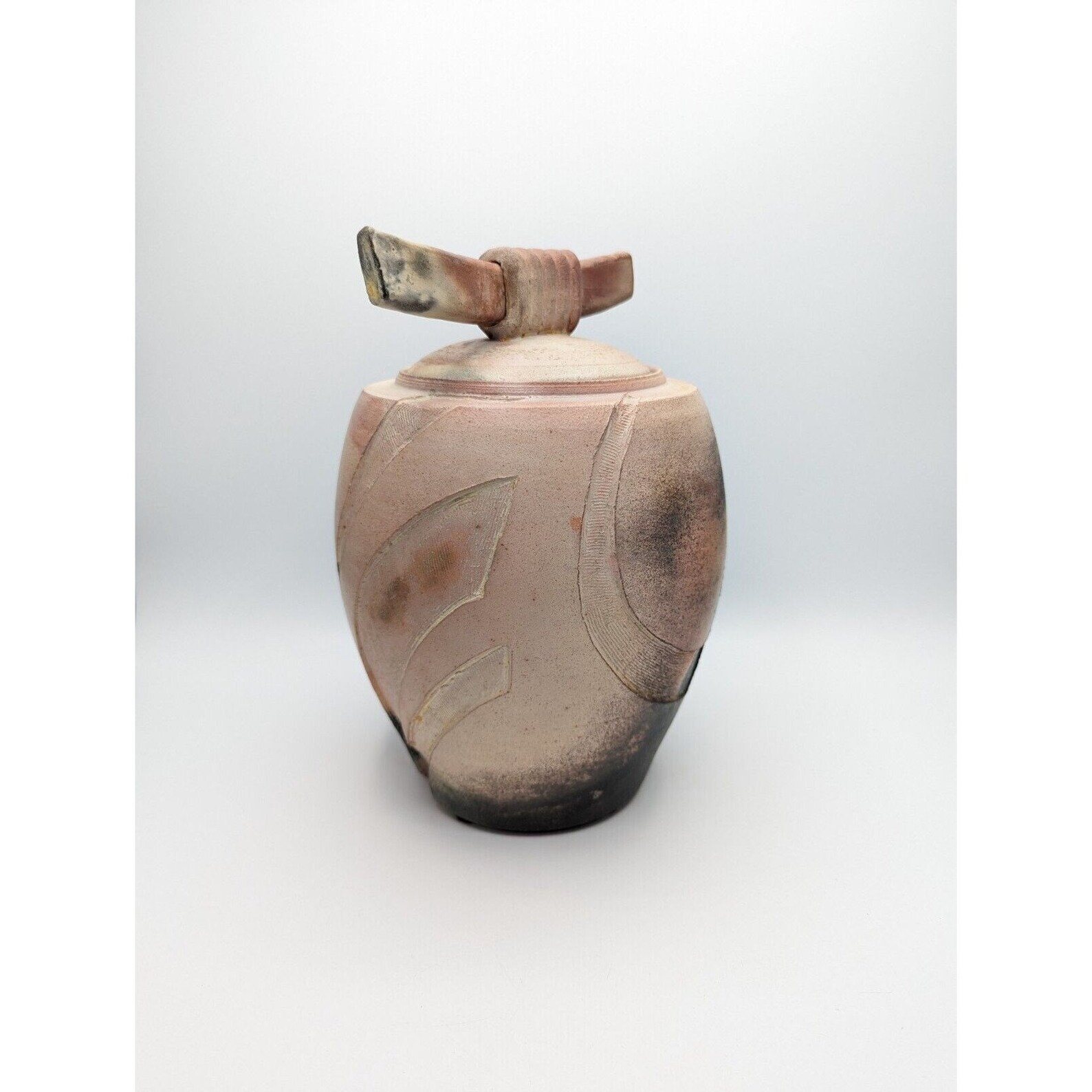 Eric Paul Kinsey Carved Saggar Fired Jar Studio Art Pottery Japanese ...