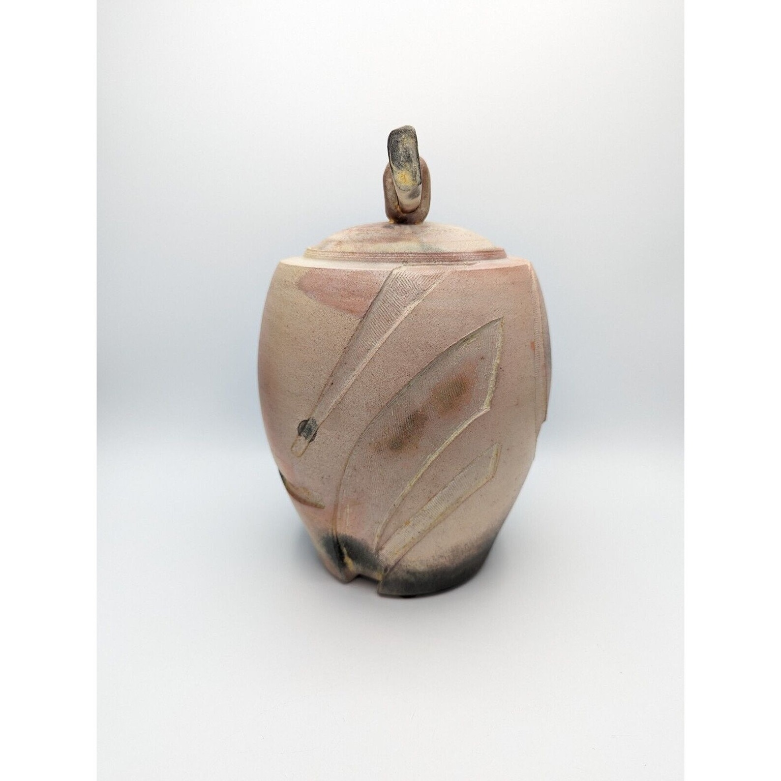 Eric Paul Kinsey Carved Saggar Fired Jar Studio Art Pottery Japanese ...