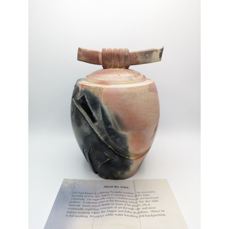 Eric Paul Kinsey Carved Saggar Fired Jar Studio Art Pottery Japanese ...