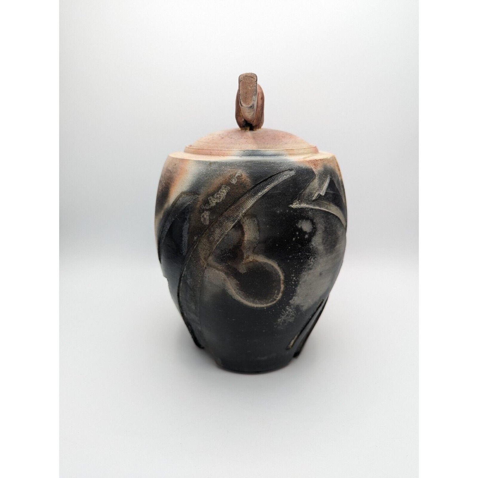 Eric Paul Kinsey Carved Saggar Fired Jar Studio Art Pottery Japanese ...