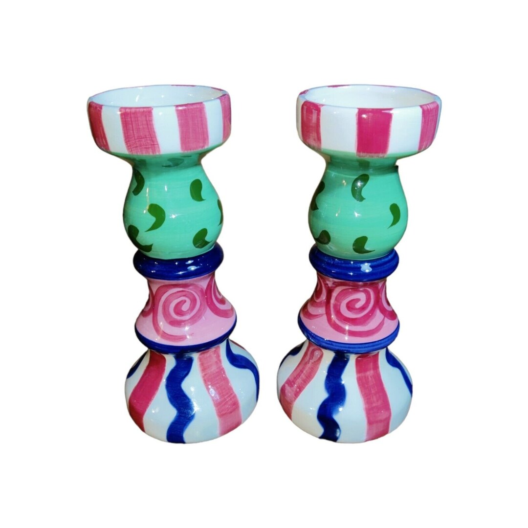 2 VICKI CARROLL Candlestick Candle Holders Signed 10 Art Pottery - Etsy