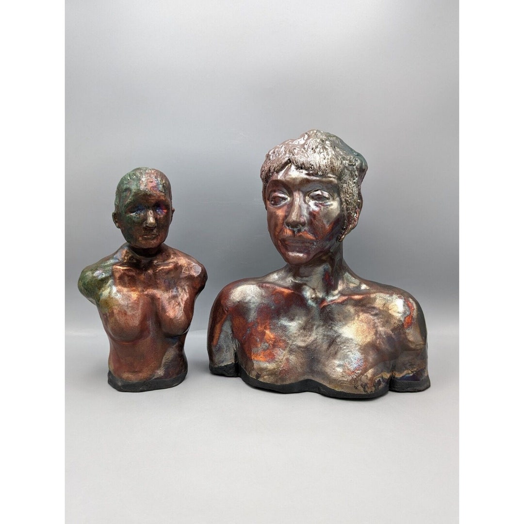 2 Raku Female Torso Bust Sculptures Studio Art Pottery Signed JC - Etsy
