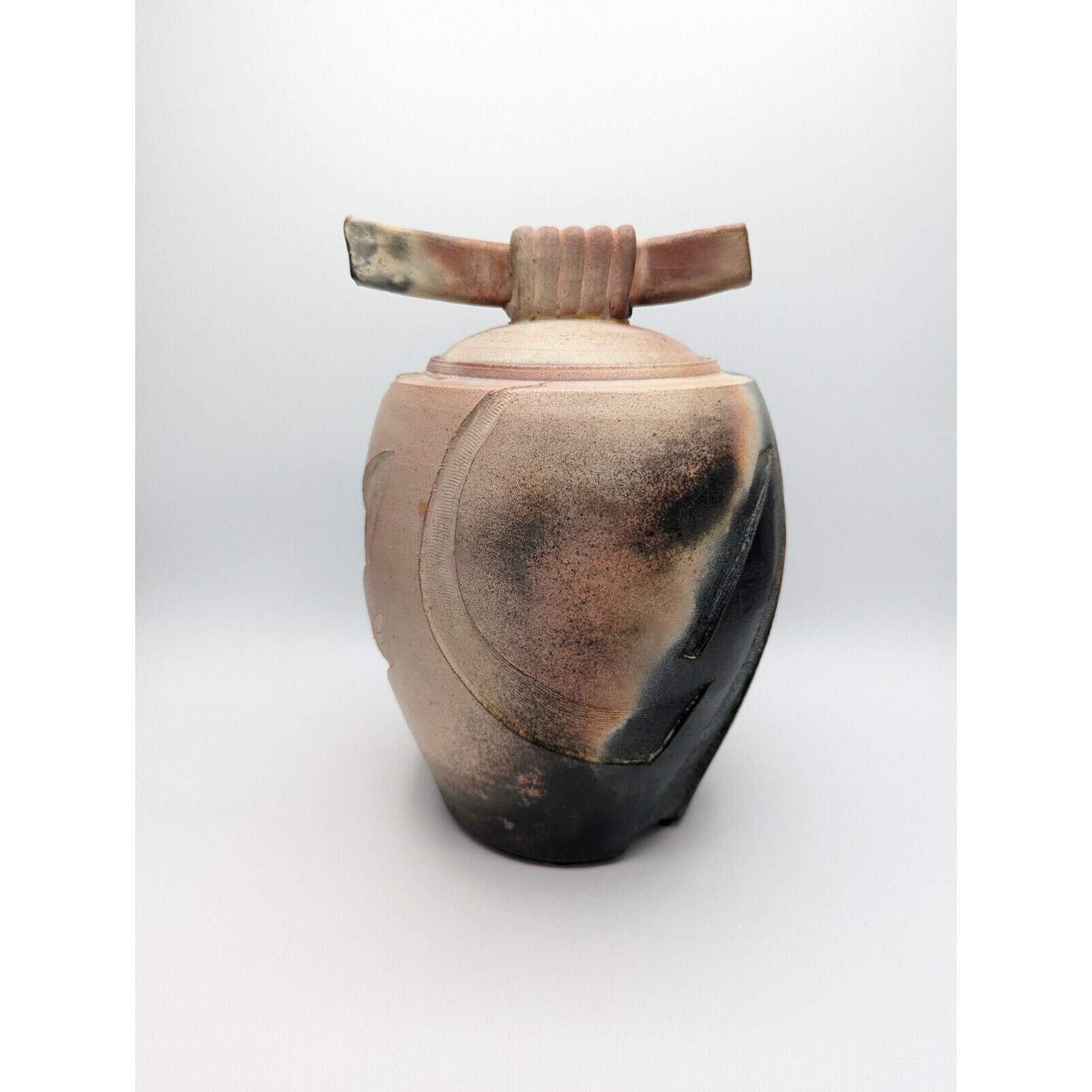 Eric Paul Kinsey Carved Saggar Fired Jar Studio Art Pottery Japanese ...