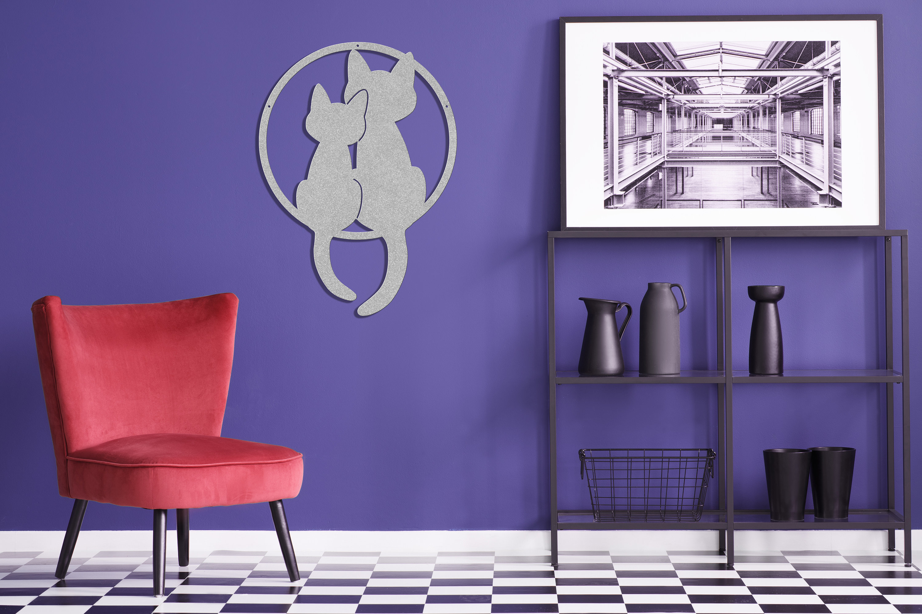 Die Cut Metal Cat Wall Art-features Adorable Cuddling Cat Silhouettes ...