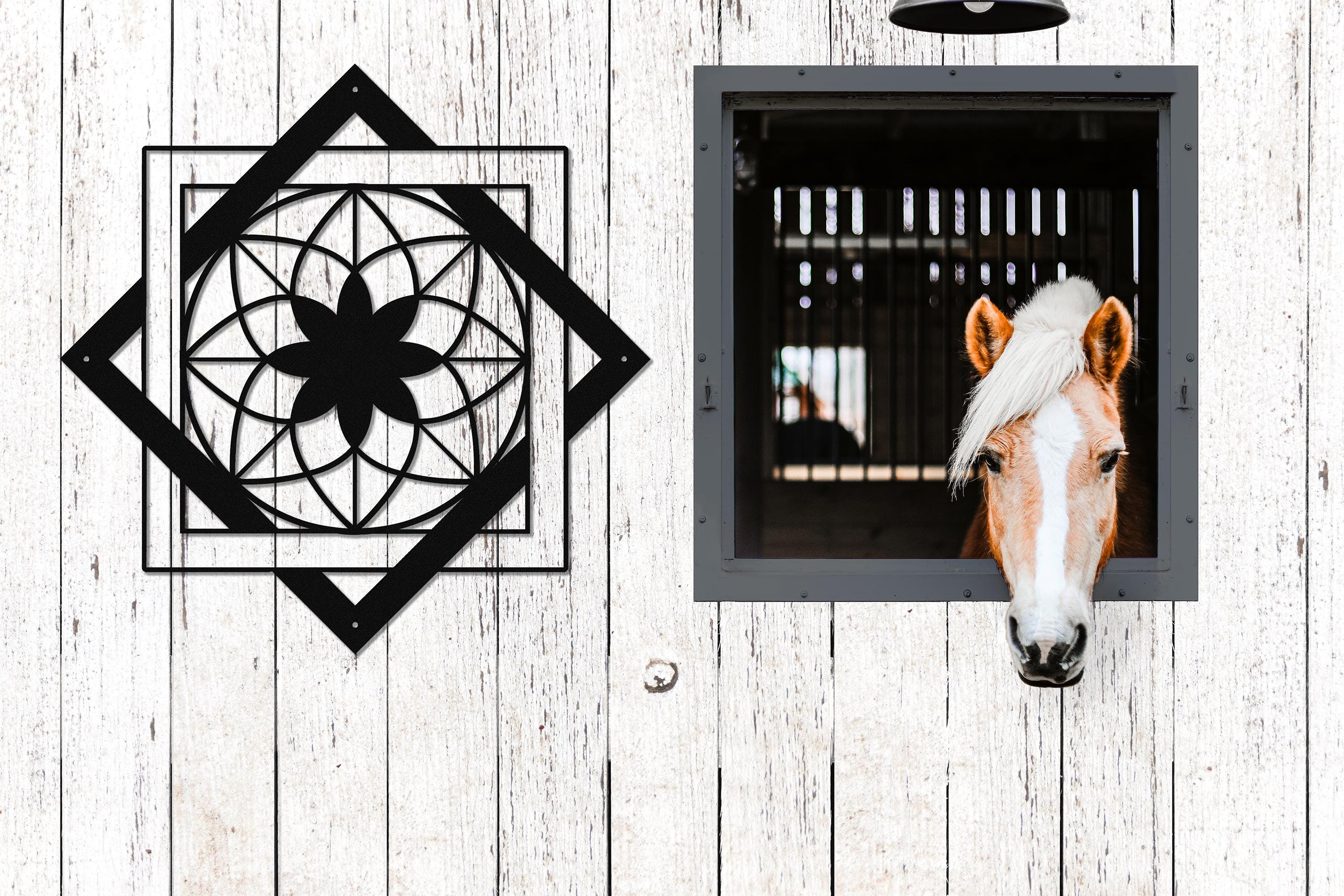 Amish Barn Quilt Metal Sign- Double Square Star Barn Quilt Metal Wall ...